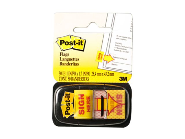 3M Post-it Flag 680 Sign Here Yellow 25 x43mm | Office Warehouse, Inc.