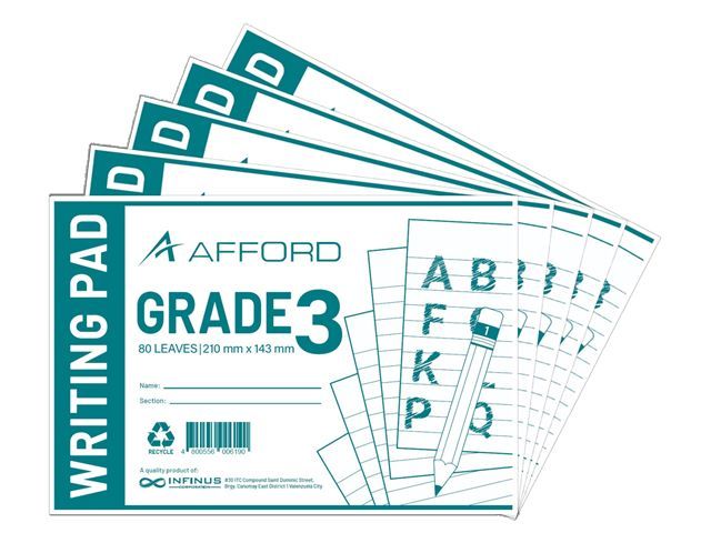 Afford Grade 3 Writing Pad 80LVS 5pads/pack | Office Warehouse, Inc.