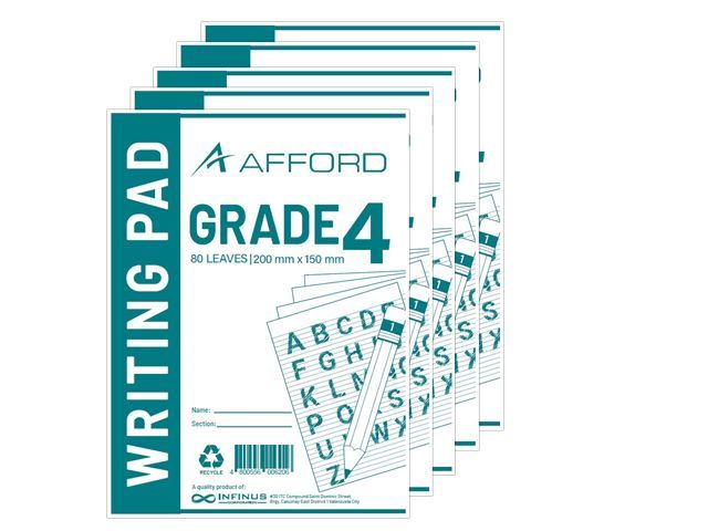Afford Grade 4 Writing Pad 80LVS 5pads/pack | Office Warehouse, Inc.